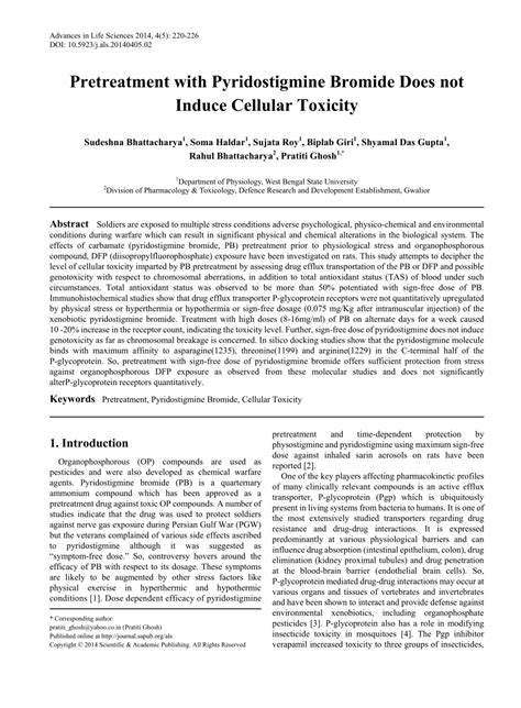 Pdf Pretreatment With Pyridostigmine Bromide Does Not Induce Cellular