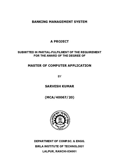 Banking Management System Banking Management System A Project Submitted In Partial Fulfilment