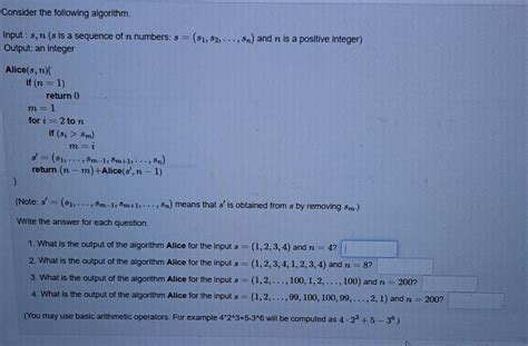 Solved Consider The Following Algorithm Input S N S Is A