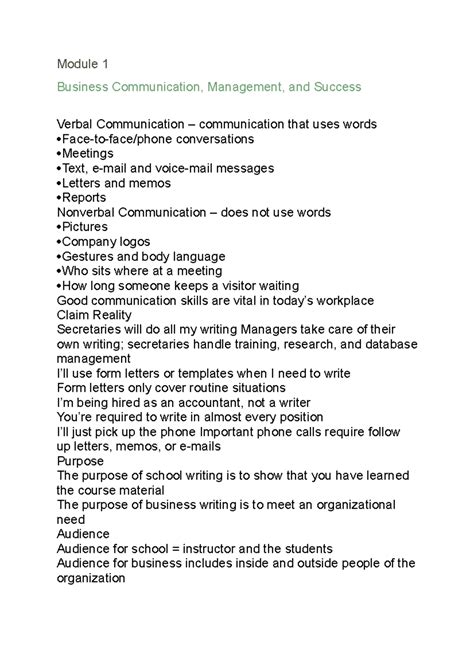 Module 1 Lecture Notes 1 For Professor Eleks Class Module 1 Business Communication
