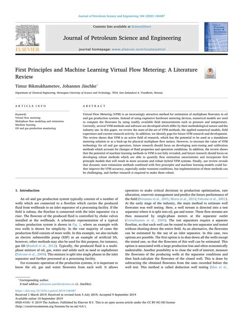 Pdf First Principles And Machine Learning Virtual Flow Metering A Literature Review