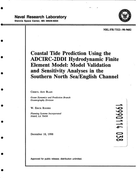 Pdf Coastal Tide Prediction Using The Adcirc 2ddi Hydrodynamic Finite Element Model Model