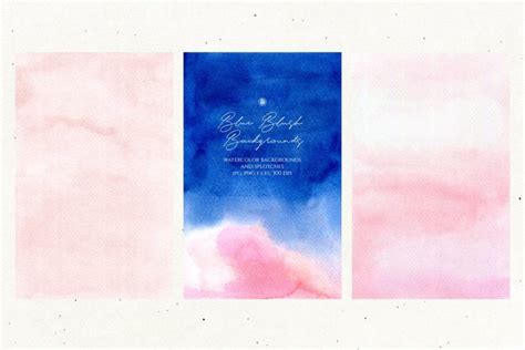 优雅手绘蓝色腮红水彩背景纹理 Blue Blush Watercolor Backgrounds