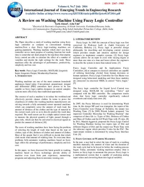 Pdf A Review On Washing Machine Using Fuzzy Logic Controller
