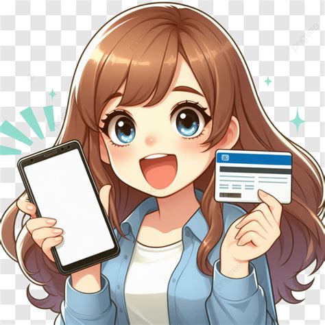 빈 화면의 스마트폰 모형을 들고 있는 만화 소녀 여자 핸드폰 모형 Png 일러스트 및 이미지 에 대한 무료 다운로드