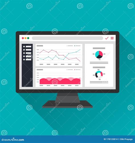 Web Analytic Information On Computer Screen Flat Icon Trend Graphs
