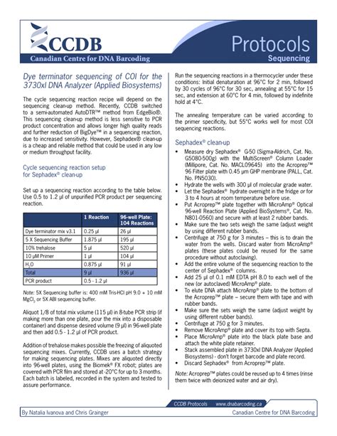 PDF Sequencing Protocol For DNA Barcoding