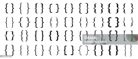 대괄호 아이콘 컬렉션입니다 텍스트 대괄호 아이콘 집합입니다 벡터 일러스트 레이 션 괄호에 대한 스톡 벡터 아트 및 기타 이미지 괄호 곱슬 머리 대화 풍선 문자 기호