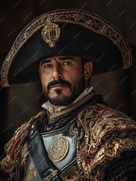 Regal Spanish Conquistador In Traditional Armor And Attire Premium Ai