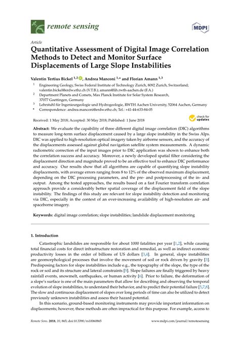 Pdf Quantitative Assessment Of Digital Image Correlation Methods To Detect And Monitor Surface