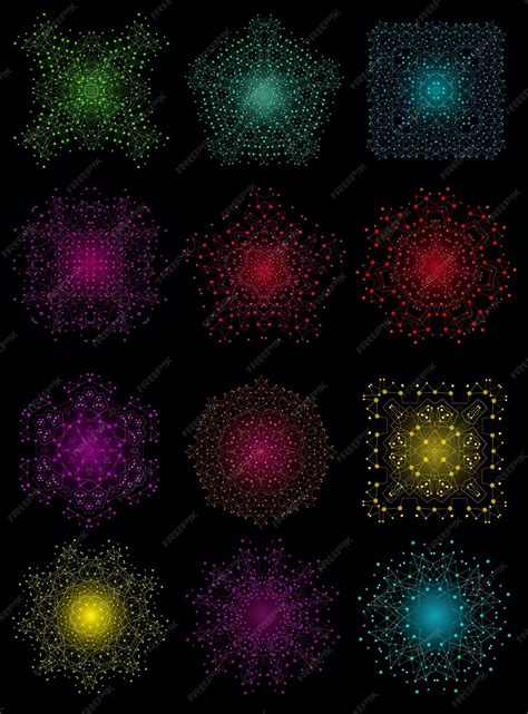 Premium Vector Vector Colorful Bright Lattice Shape Molecular Structure With Lines And Dots