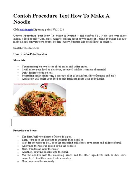 Contoh Procedure Text How To Make A Noodle Pdf
