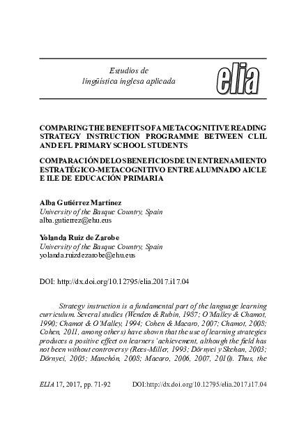 Pdf Comparing The Benefits Of A Metacognitive Reading Strategy Instruction Programme Between