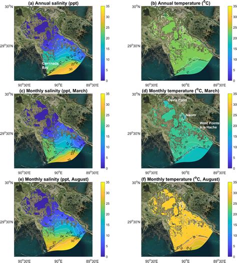 Distributions Of Depth‐averaged Salinity Left Ppt And Temperature