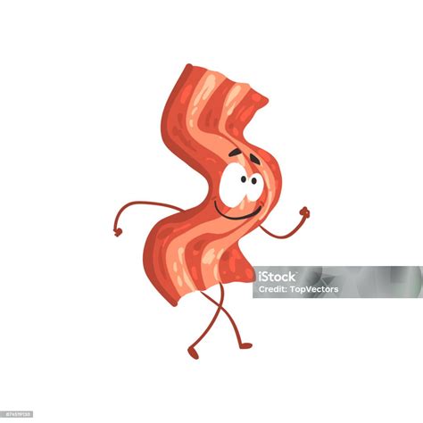재미 있는 베이컨 슬라이스 만화 패스트 푸드 문자 카페 레스토랑 아이 음식 메뉴에 대 한 요소 벡터 일러스트 레이 션 고기에 대한 스톡 벡터 아트 및 기타 이미지 Istock