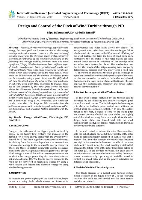Design And Control Of The Pitch Of Wind Turbine Through Pid Pdf