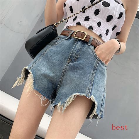 ใหม่ กางเกงยีนขาสั้น เอวสูง ทรงเอ ทรงหลวม แฟชั่นฤดูร้อน สําหรับสตรี 2021 Ajunsile1 Th Thaipick