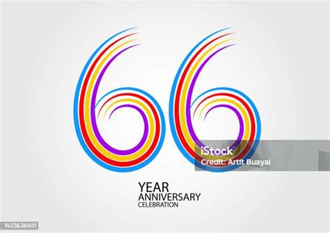 66 주년 기념 로고 타입 다채로운 라인 벡터 66 번째 생일 로고 66 번호 디자인 배너 템플릿 초대장 카드 포스터 티셔츠 로고 번호 요소 2022년에 대한 스톡 벡터