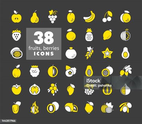 과일과 열매 벡터 글리프 아이콘 세트 구아바에 대한 스톡 벡터 아트 및 기타 이미지 구아바 스타프룻 감 Istock