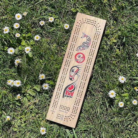 Cribbage Board 3 Track Eagle And Salmon Design Bc Native Arts