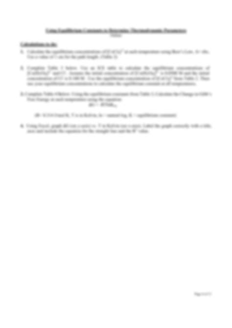 Solution Using Equilibrium Constants To Determine Thermodynamic