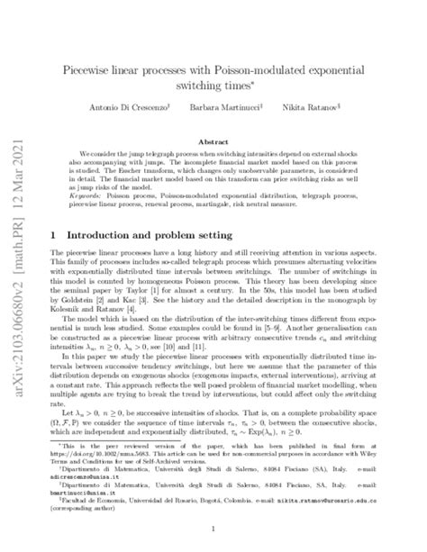 Pdf Piecewise Linear Processes With Poisson Modulated Exponential