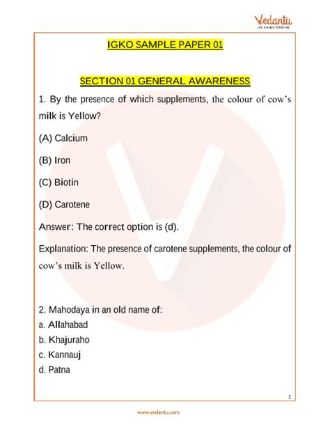 Igko Olympiad Sample Paper 1 For Class 9 With Solutions