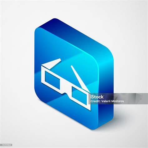 아이소메트릭 3d 시네마 안경 흰색 배경에 고립 아이콘입니다 파란색 사각형 버튼을 클릭 합니다 벡터 일러스트 3차원 형태에 대한 스톡 벡터 아트 및 기타 이미지 Istock
