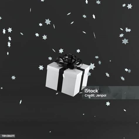 검은 색 배경에 검은 색 리본 흰색 선물 상자입니다 최소한의 크리스마스 새해 개념입니다 3d 렌더링 0명에 대한 스톡 사진 및 기타 이미지 Istock