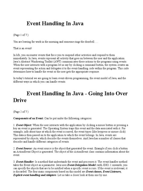 Event Handling In Java Components Of An Event Can Be Put Under The
