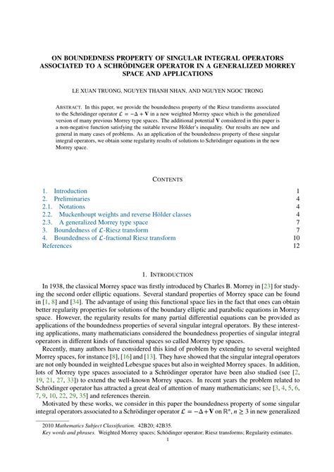 Pdf On Boundedness Property Of Singular Integral Operators Associated To A Schrödinger