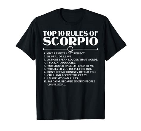 Horoscope Symbols Astrology Sign Top 10 Rules Of Scorpio T Shirt Tops
