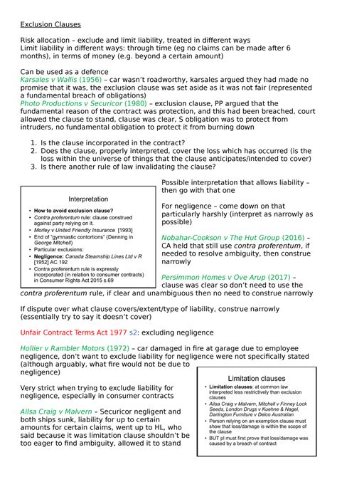 Exclusion Clauses Lecture Notes 3 4 Exclusion Clauses Risk Allocation Exclude And Limit