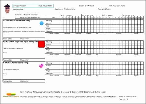 Printable Medication Mar Sheet