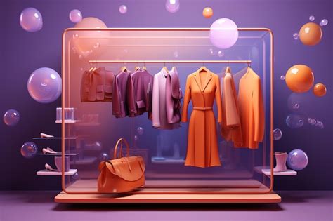 Premium Vector Rack With Hanging Clothes On Color Background