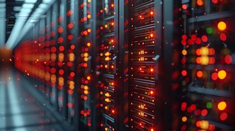 Data Center Technology Infrastructure With Server Racks Illuminated During Nighttime Operations