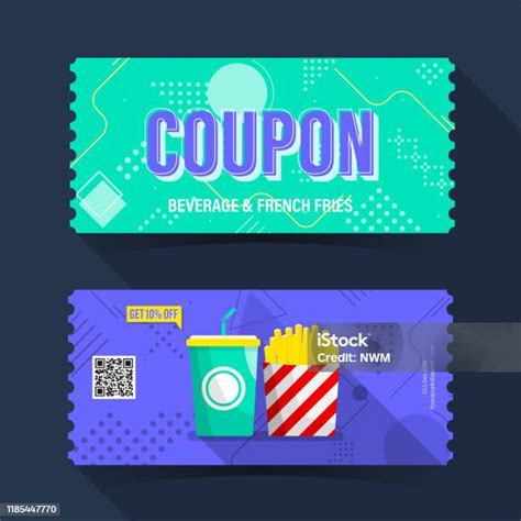 쿠폰 팝콘 음료와 감자 튀김 티켓 카드 그래픽 디자인을 위한 요소 템플릿입니다 벡터 일러스트레이션 0명에 대한 스톡 벡터 아트 및 기타 이미지 Istock