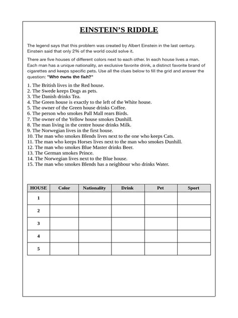 Einsteins Riddle Pdf