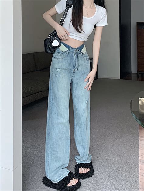 연청 라이즈 데님 팬츠 하이 웨스트 로우 라이즈 레트로 캐주얼 힙한 꾸안꾸 츄리닝 와이드 스트레이트 롱 다리 곱창 워싱 봄