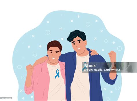 전립선 암 인식 리본 첨부 남자와 남자 건강의 상징 평면 벡터 그림 남자에 대한 스톡 벡터 아트 및 기타 이미지 남자 남자들만 파란색 Istock