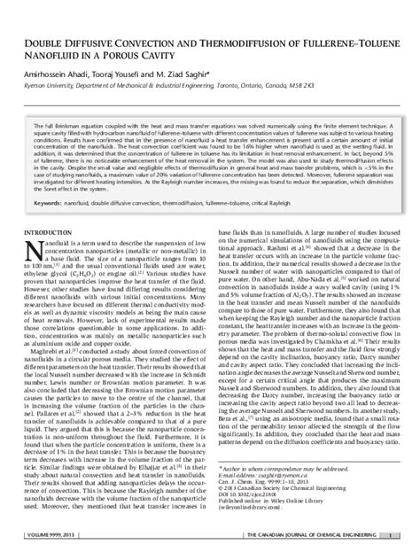 Pdf Double Diffusive Convection And Thermodiffusion Of Fullerene Toluene Nanofluid In A Porous