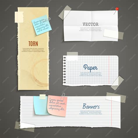 찢어진 된 종이 배너 세트 무료 벡터