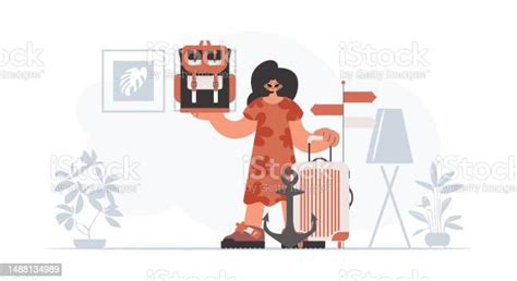 열성적인 여자는 여행용 배낭과 약탈품을 들고 있습니다 휴식과 여행의 개념 트렌디한 스타일 벡터 일러스트레이션 개념에 대한 스톡 벡터 아트 및 기타 이미지 Istock