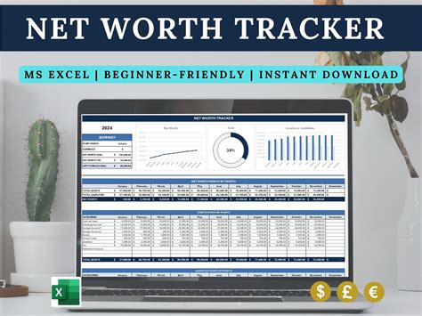 Net Worth Tracker Spreadsheet Excel Template Net Worth Calculator Dashboard Assets