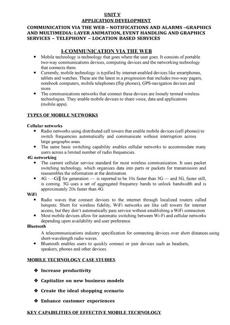 UNIT V Notes Mobile Application Development UNIT V APPLICATION DEVELOPMENT COMMUNICATION VIA