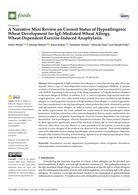 Pdf A Narrative Mini Review On Current Status Of Hypoallergenic Wheat Development For Ige