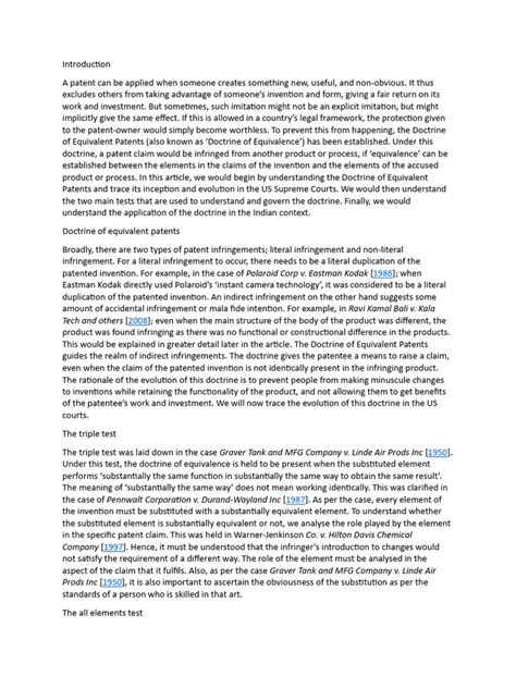 Doctrine Of Equivalent Pdf Doctrine Of Equivalents Patent Infringement