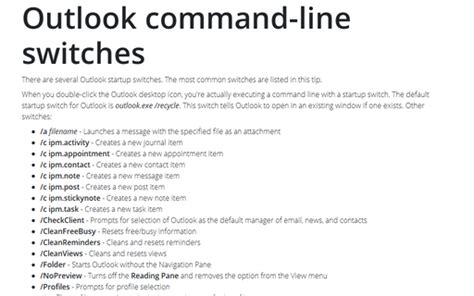 outlook command line switches microsoft outlook 2016