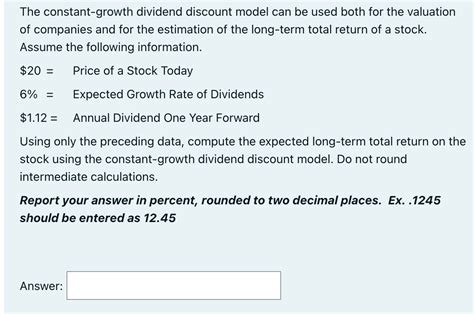 Solved The Constant Growth Dividend Discount Model Can Be