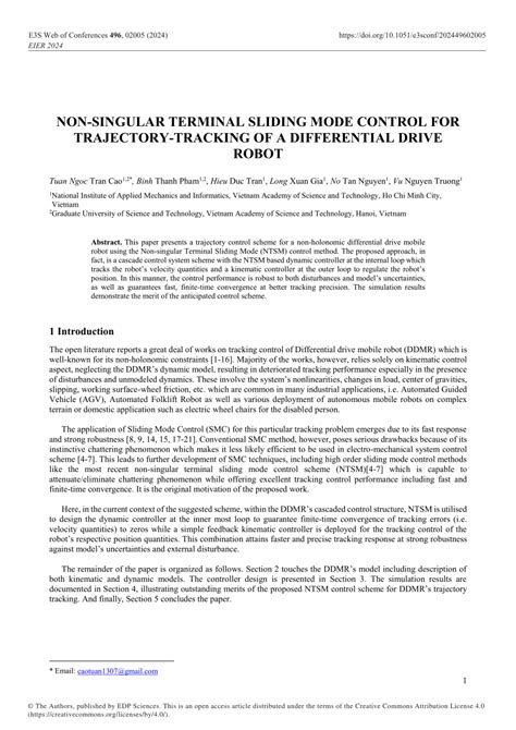 Pdf Non Singular Terminal Sliding Mode Control For Trajectory Tracking Of A Differential Drive